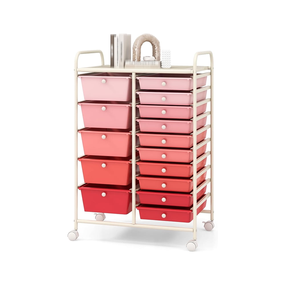15 Drawers Storage Cart, Utility Rolling Cart on Wheels with Detachable ...
