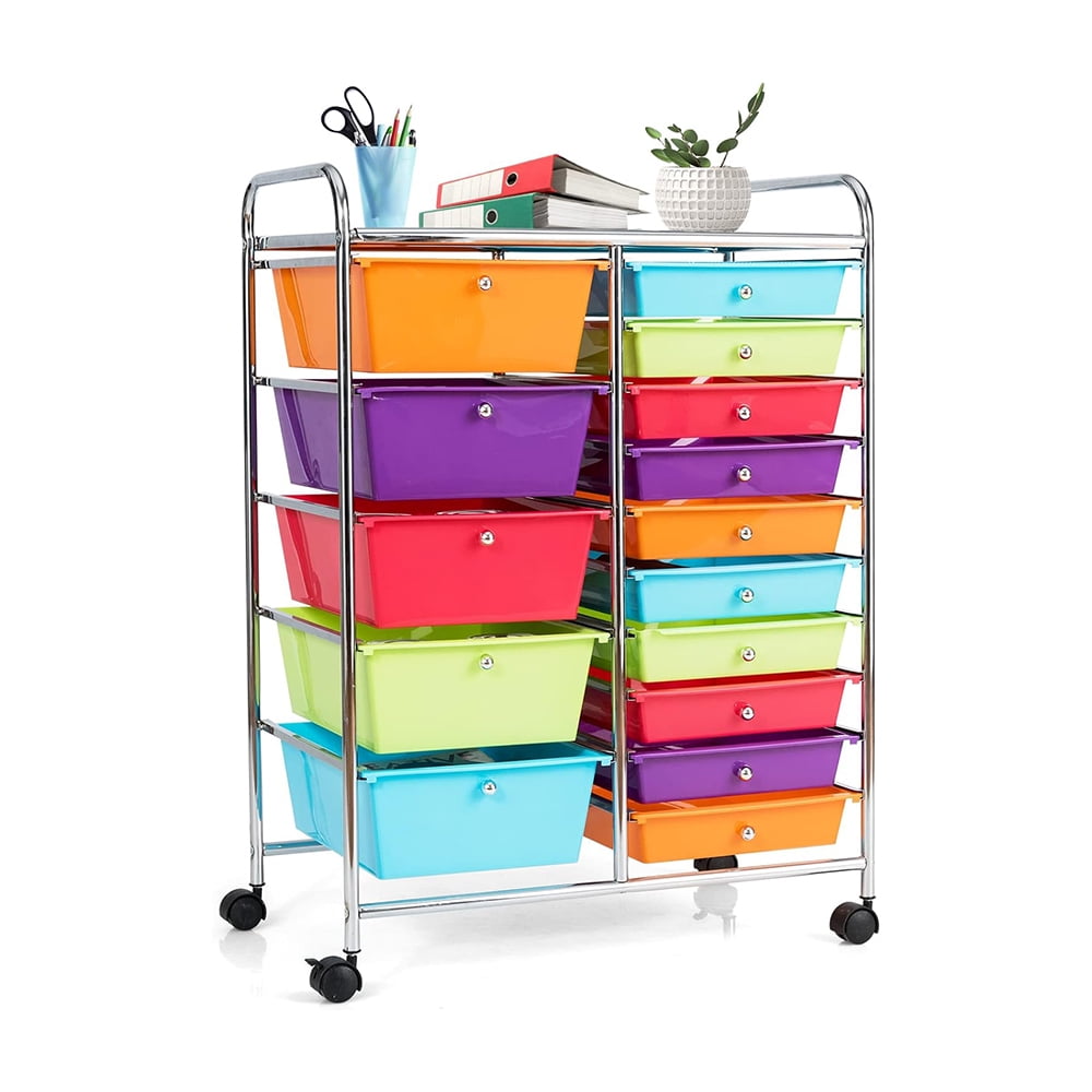 15 Drawers Storage Cart, Utility Rolling Utility Cart on Wheels with ...