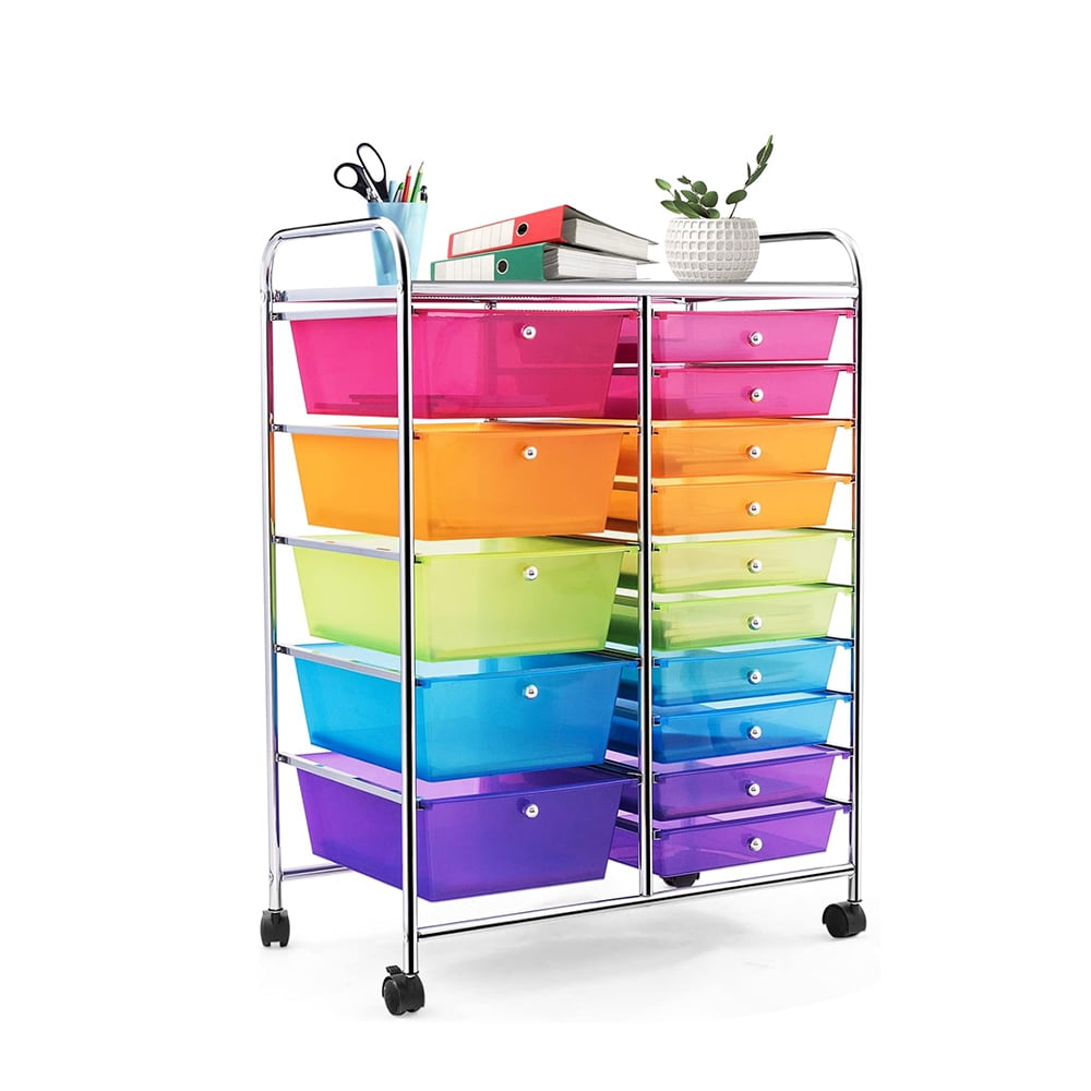 15 Drawers Storage Cart, Utility Rolling Utility Cart on Wheels, Mobile ...