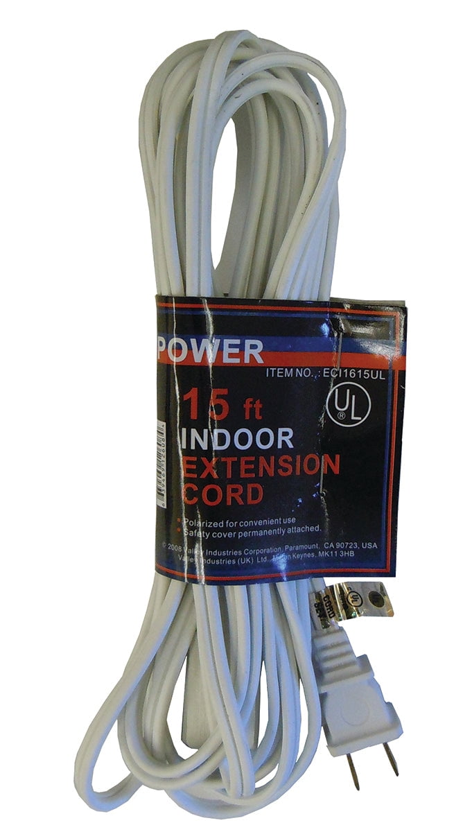 15' Extension Cord, 16 Gauge 2 Wire, 3 Power Tap UL Listed - Walmart.com