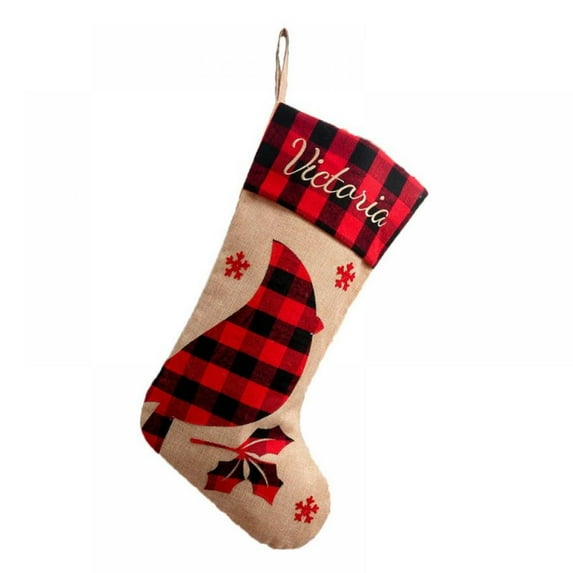 15" Extra Large Burlap Christmas Xmas Stockings with Red and Black ...