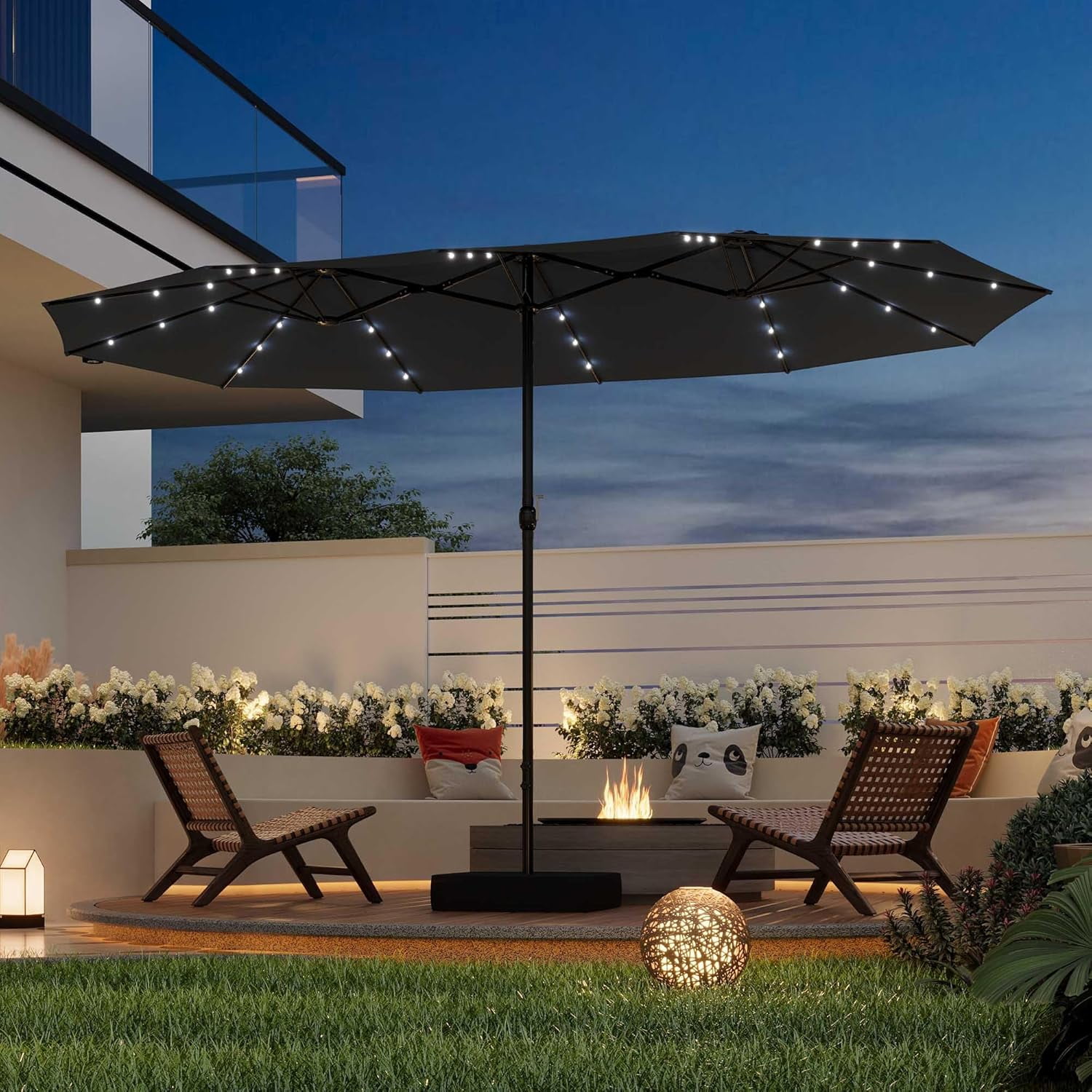 15 FT Patio Umbrella with Lights,Large Outdoor Rectangular Table Sun ...