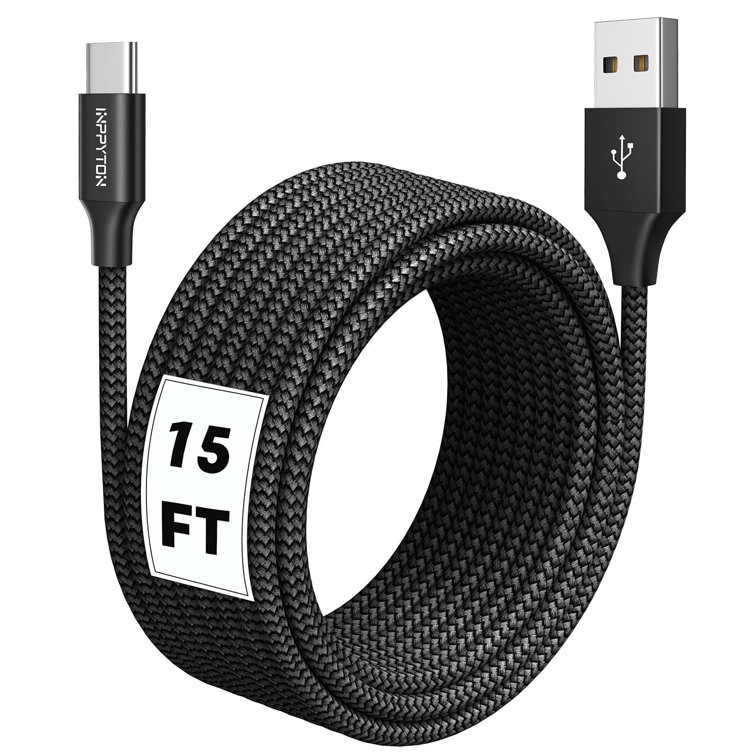 INPPYTON, 15 FT USB C Cable, Nylon Braided, Fast Charging USB A to C ...