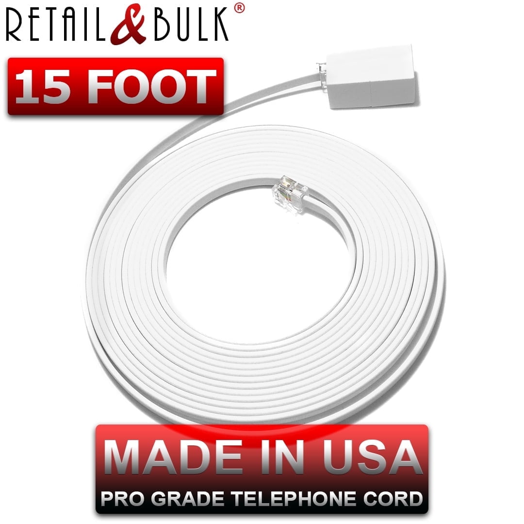 15 Foot Phone Extension Cord for Landline Telephones • High End Quality ...