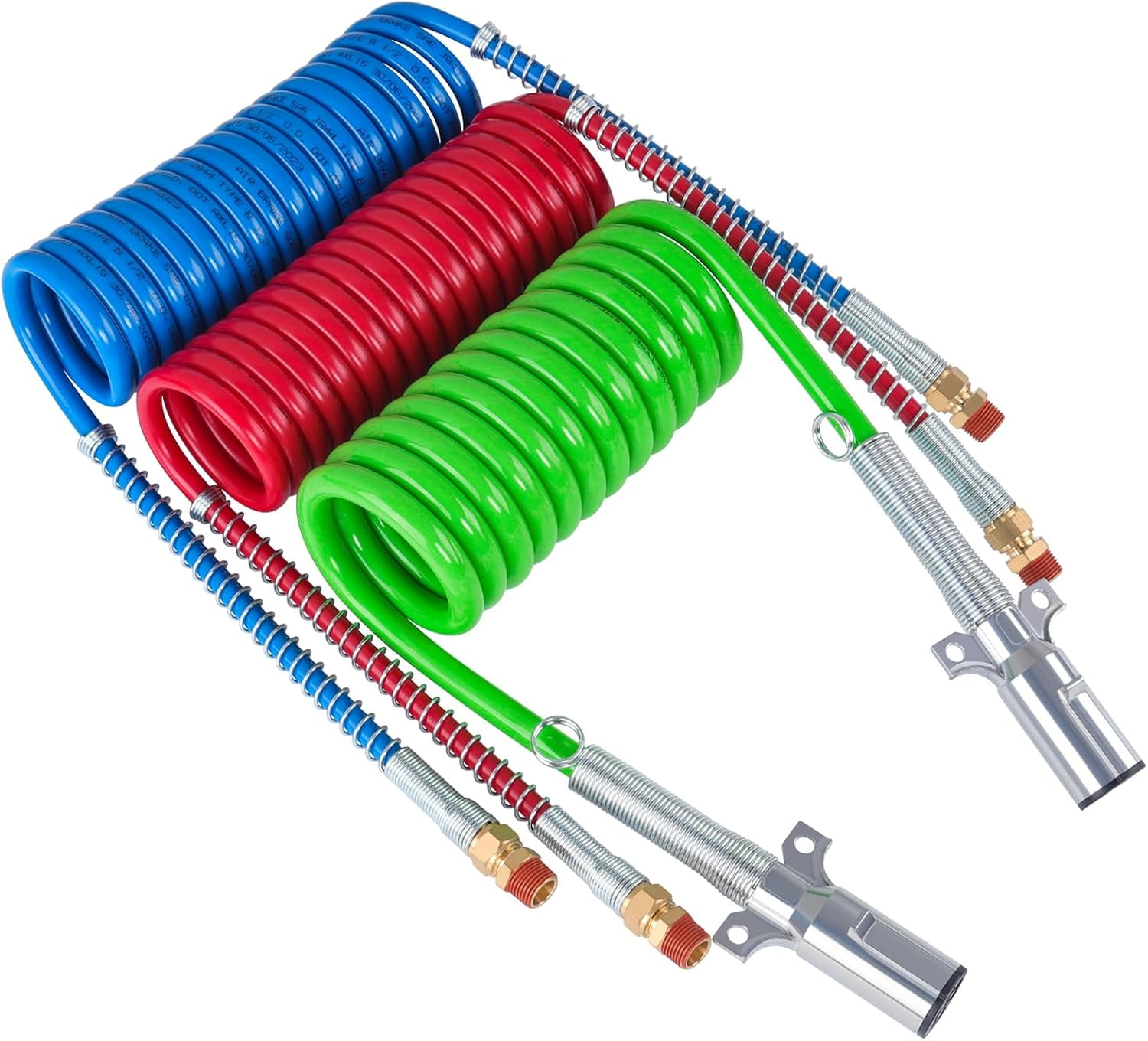15 Ft Coiled Air Hoses & ABS Electrical Power Wire Assembly Kit 3 in 1 ...