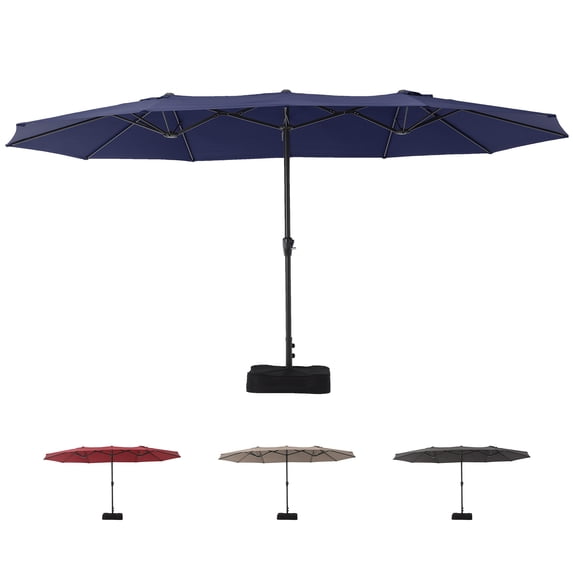 15 Ft Double Canopy Patio Umbrella with Base, Extra Large Outdoor ...