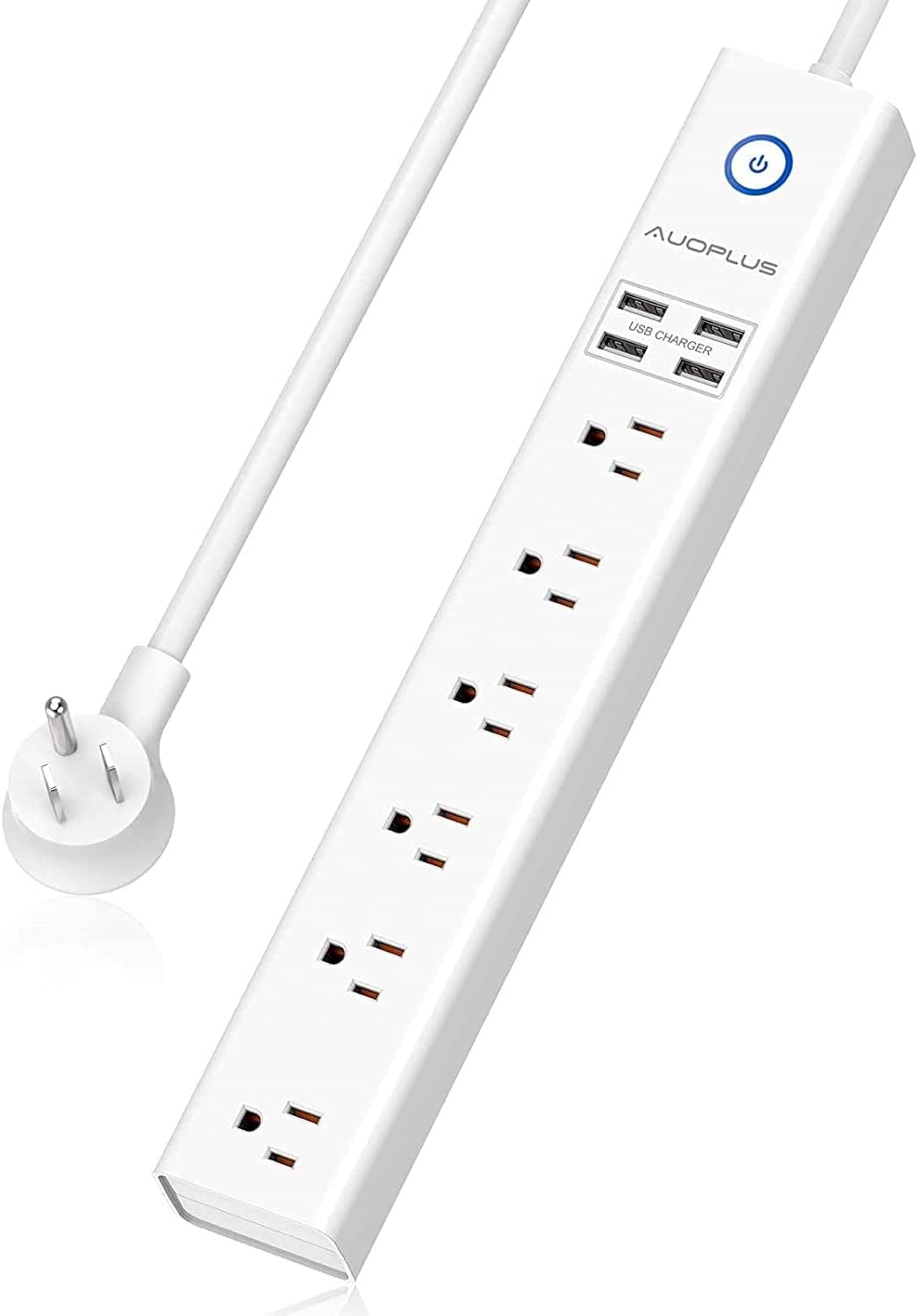 15 Ft Power Strip Surge Protector, 6 Outlets and 4 USB Ports, Flat Plug ...