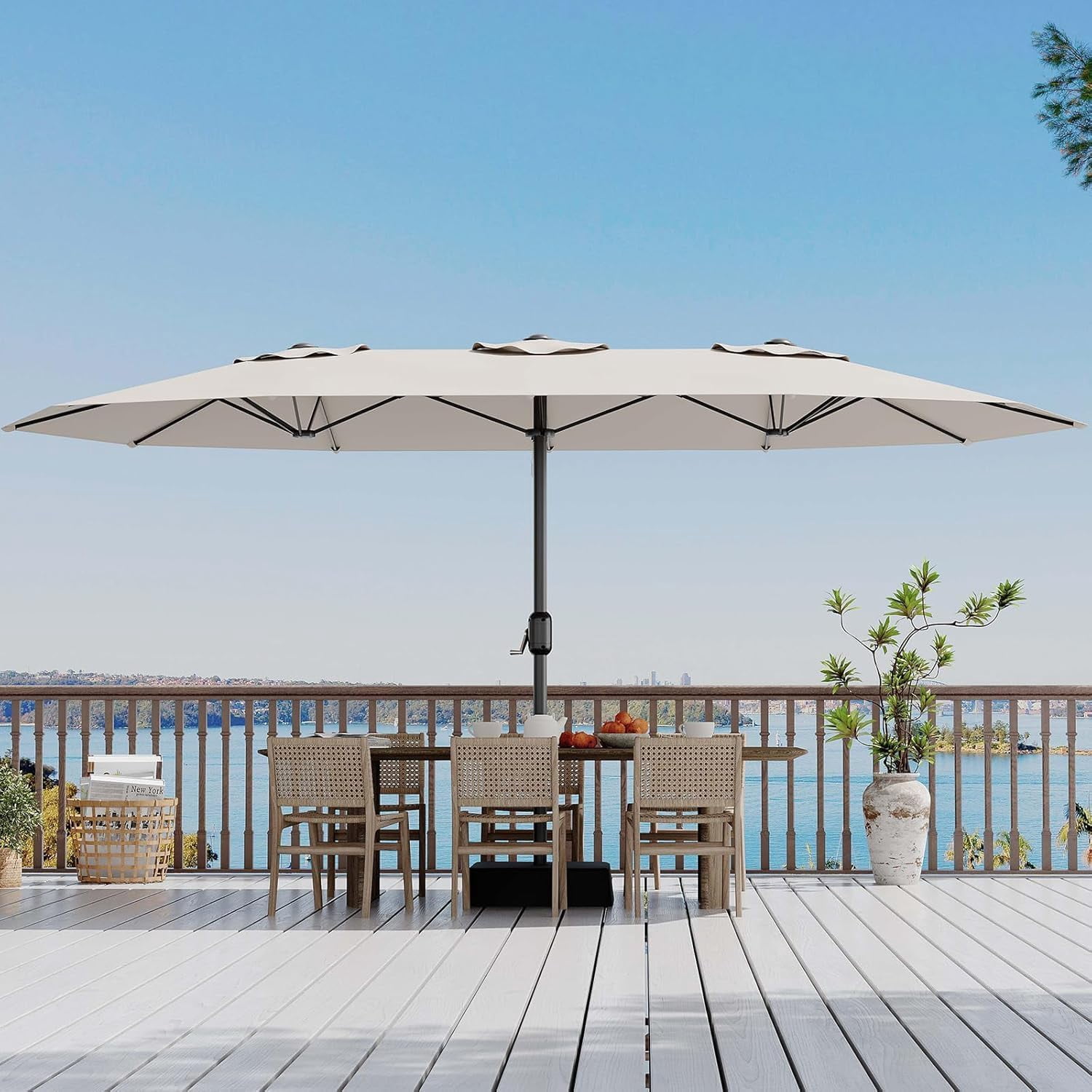 15 Ft Rectangular Outdoor Umbrella Patio Umbrella with Base Included ...
