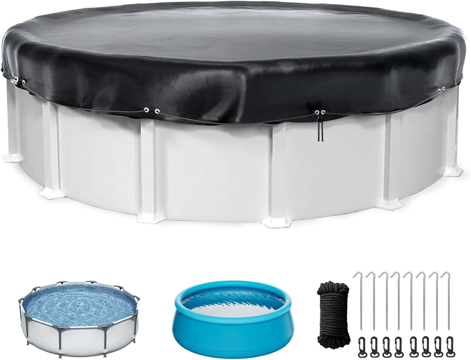 15 Ft Round Pool Cover, Solar Cover for Above Ground Pools, Waterproof ...