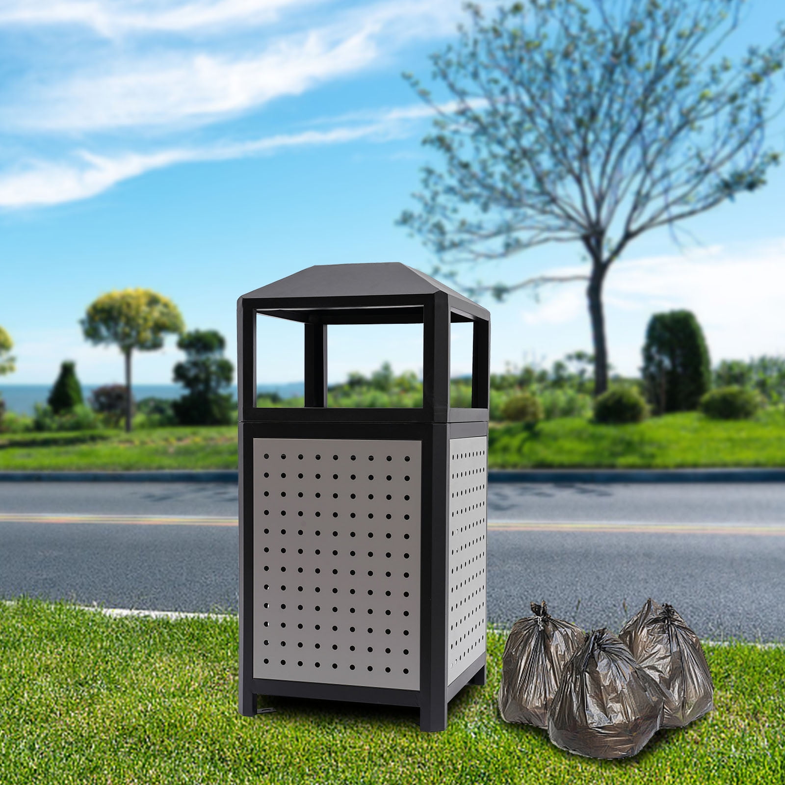 15-Gallon Industrial Waste Container with Ventilated Design, Rust ...