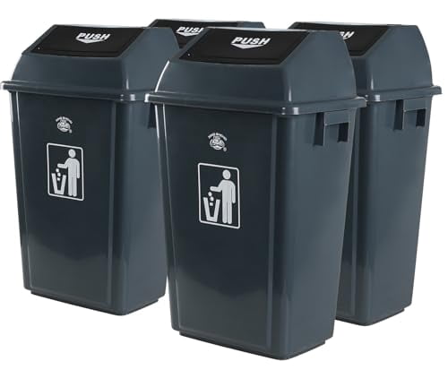15 Gallon Large Plastic Trash Can with Swing Lid, Tall Kitchen Garbage ...