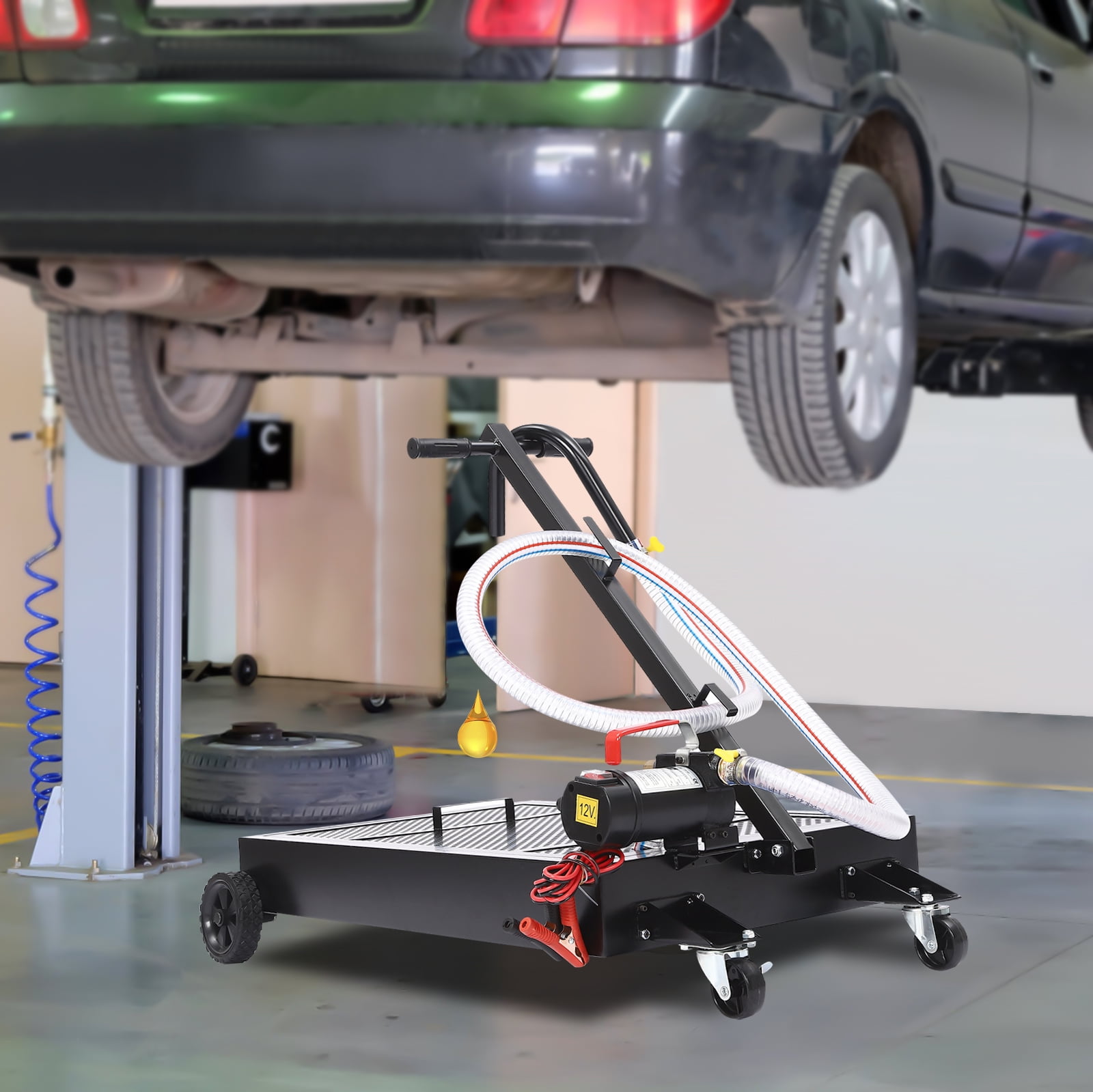 15 Gallon Oil Drain Pan with Pump, Heavy Duty Fluid Collection Tank ...