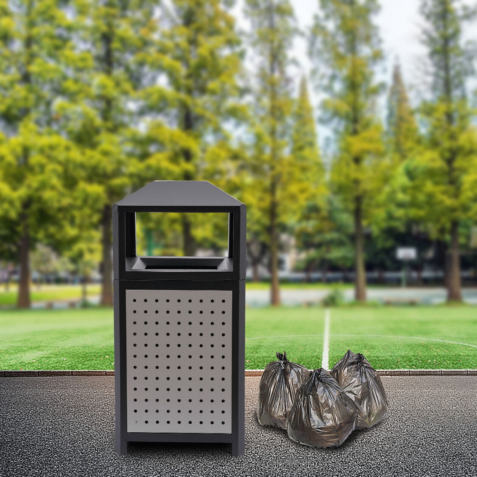 15 Gallons Steel Garbage Can for Outdoor Use Trash Receptacle with ...