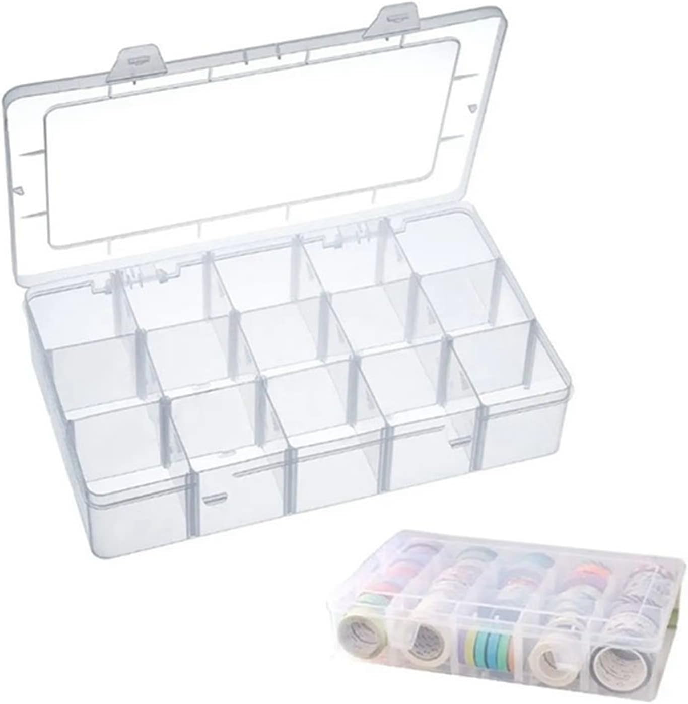 15 Grids Large Plastic Storage Box, Clear Organizer Box with Detachable ...