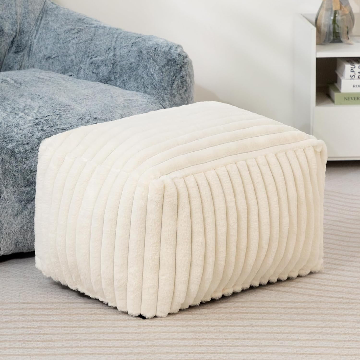 15"(H) Bean Bag Ottoman Pouf, 6.6LB Memory Foam Filled Footstool for ...