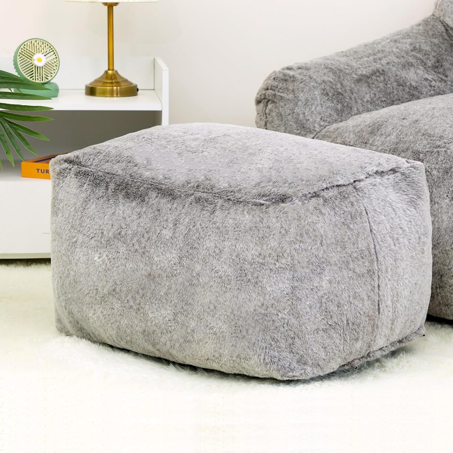 15"(H) Bean Bag Ottoman Pouf, 6.6LB Memory Foam Filled Footstool for ...