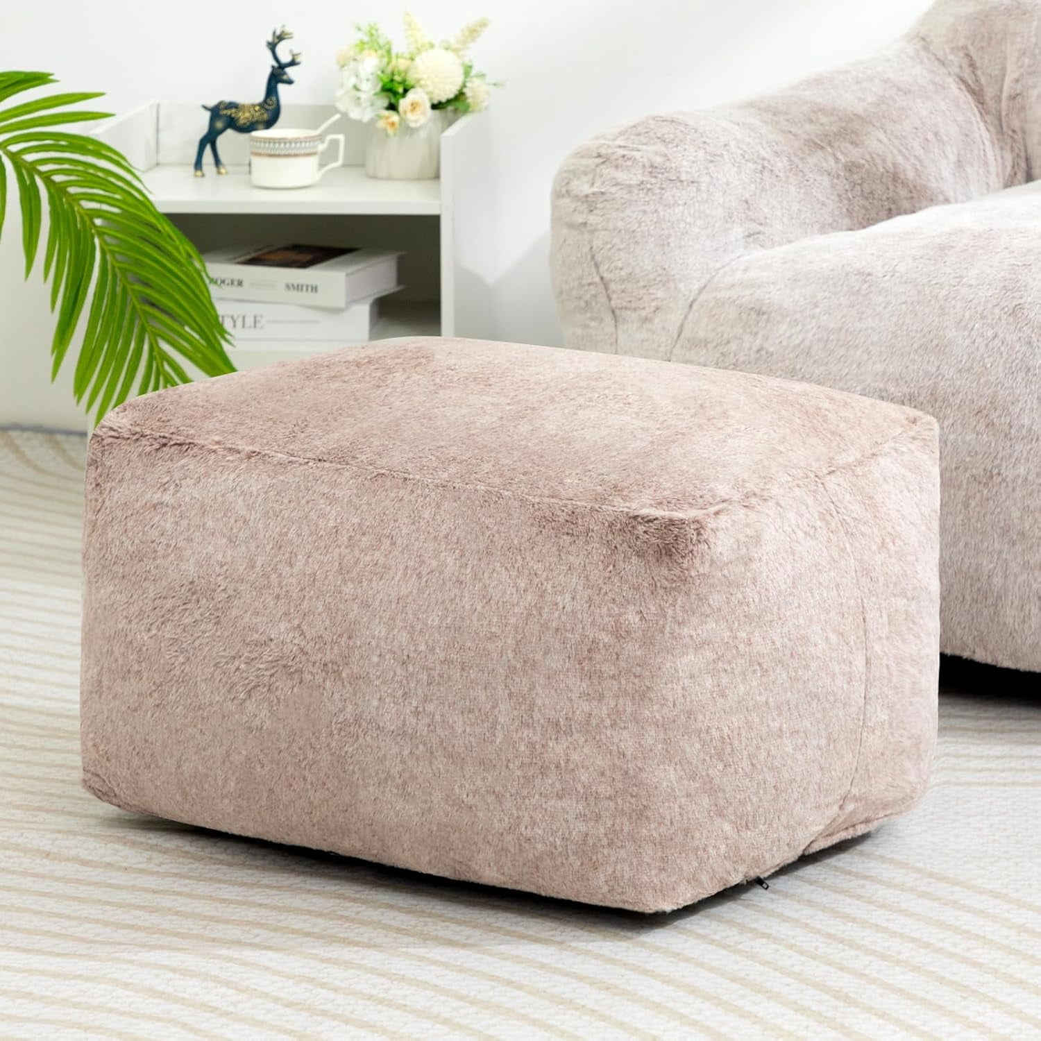 15"(H) Bean Bag Ottoman Pouf, 6.6LB Memory Foam Filled Footstool for ...