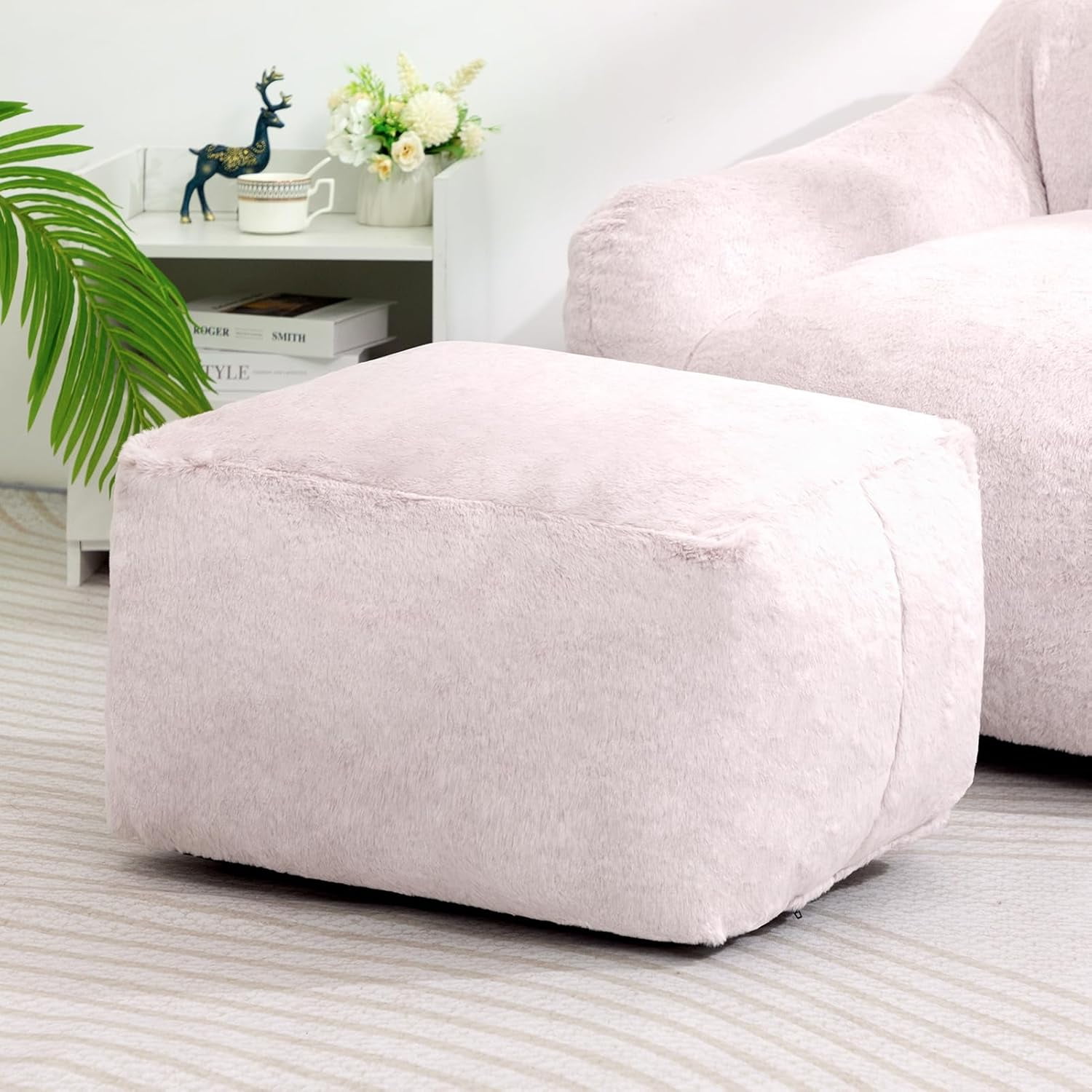 15"(H) Bean Bag Ottoman Pouf, 6.6LB Memory Foam Filled Footstool for ...