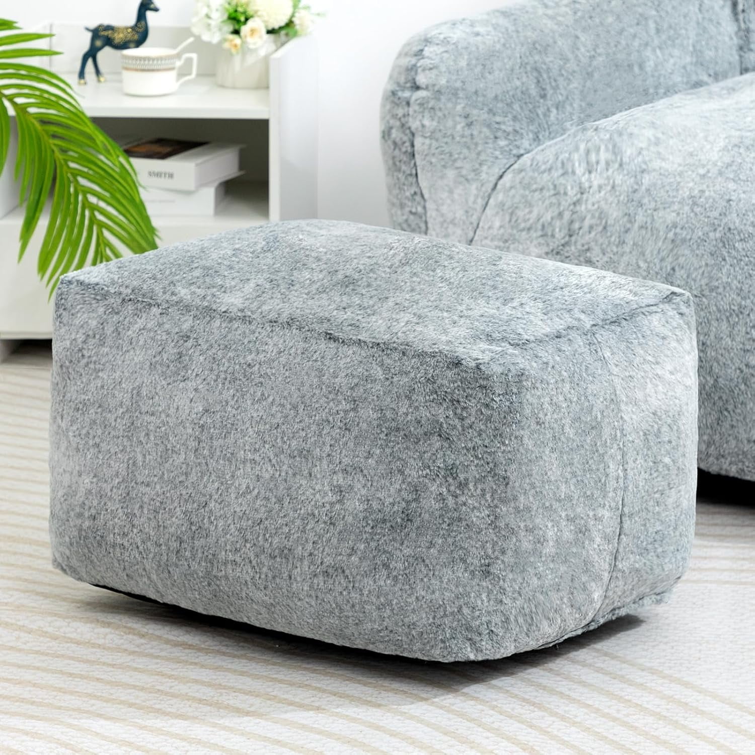15"(H) Bean Bag Ottoman Pouf, 6.6LB Memory Foam Filled Footstool for ...
