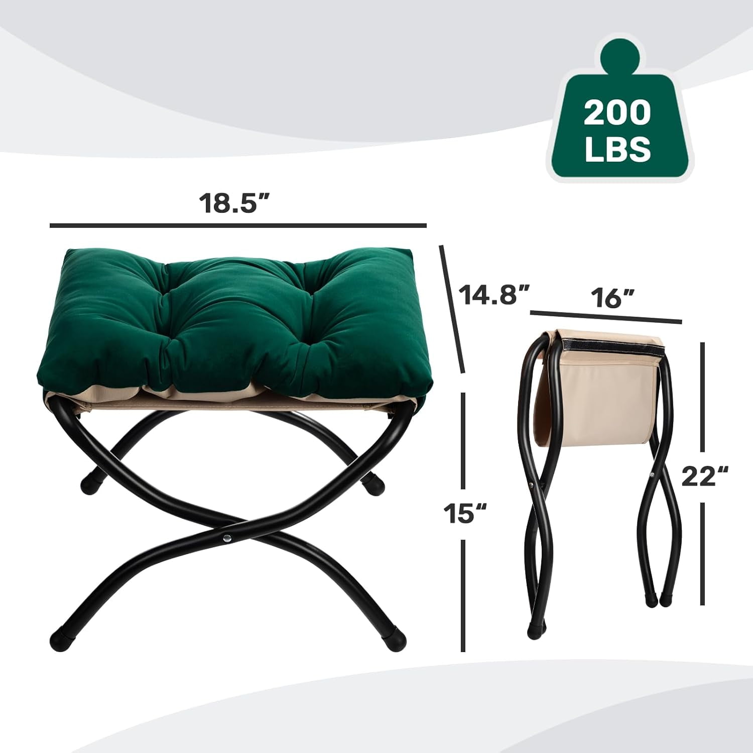 15"(H) Folding Footrest Stool, Upholstered Small Foldable Ottoman ...