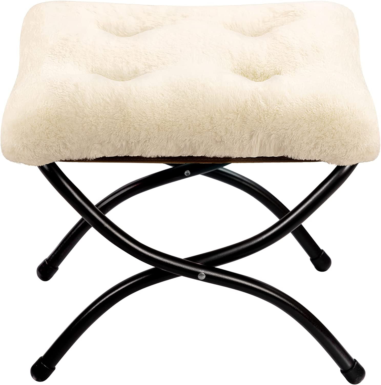 15"(H) Folding Footrest Stool, Upholstered Small Foldable Ottoman ...
