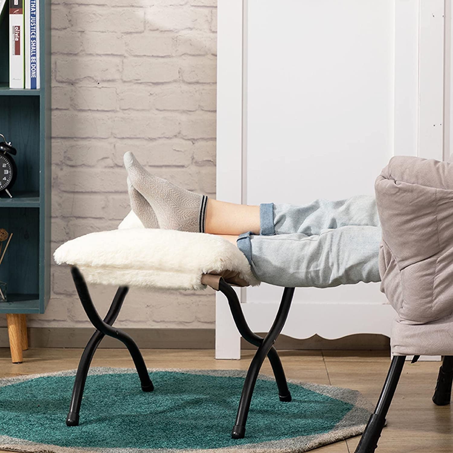 15"(H) Folding Footrest Stool, Upholstered Small Foldable Ottoman ...