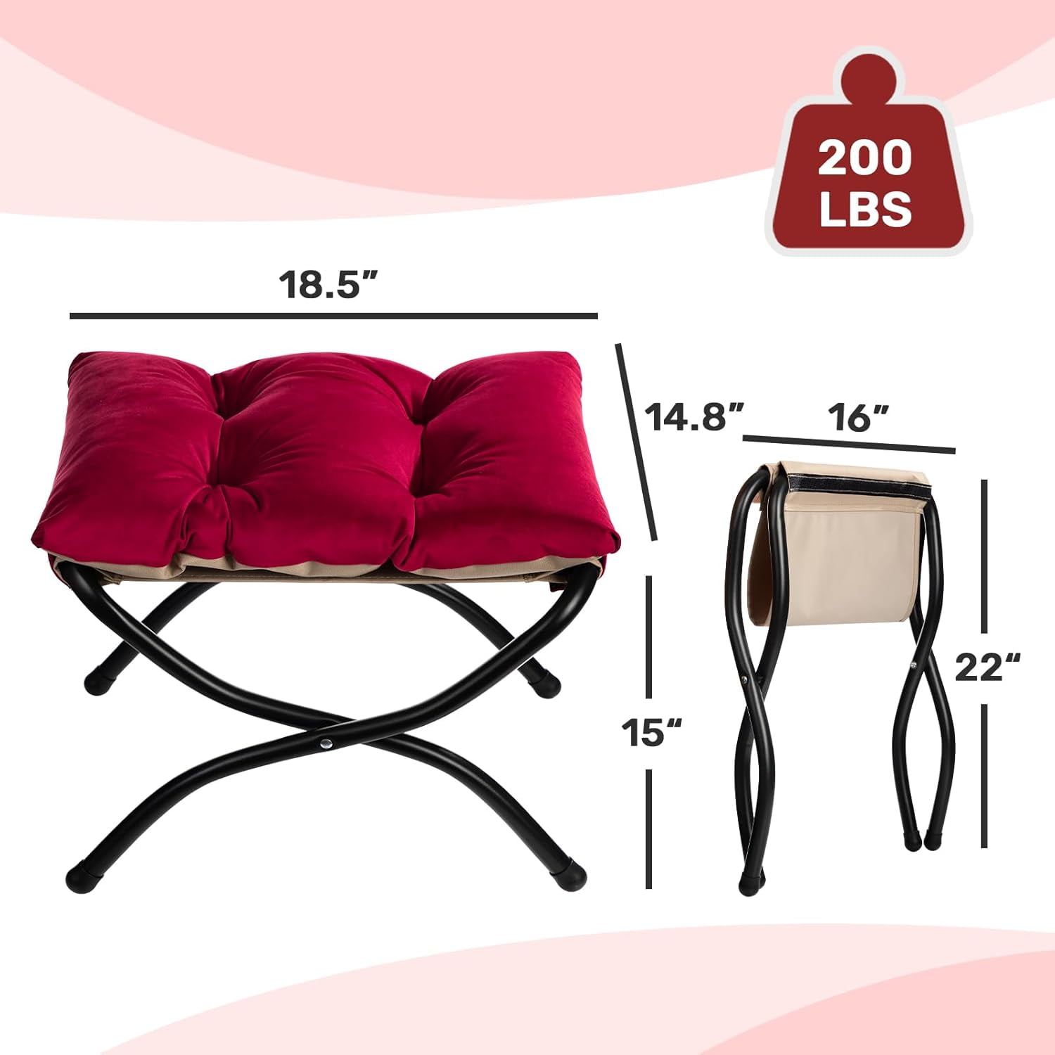 15"(H) Folding Footrest Stool, Upholstered Small Foldable Ottoman ...