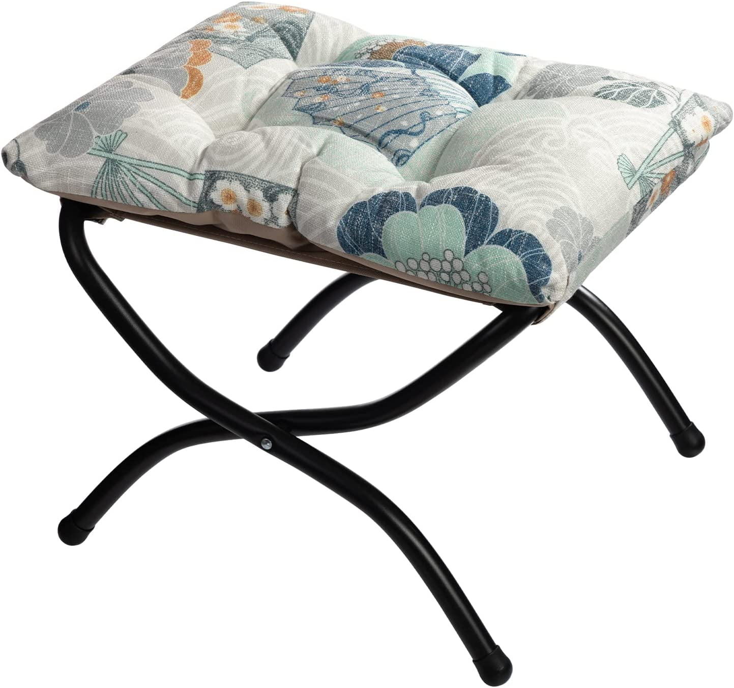 15"(H) Folding Footrest Stool, Upholstered Small Foldable Ottoman ...