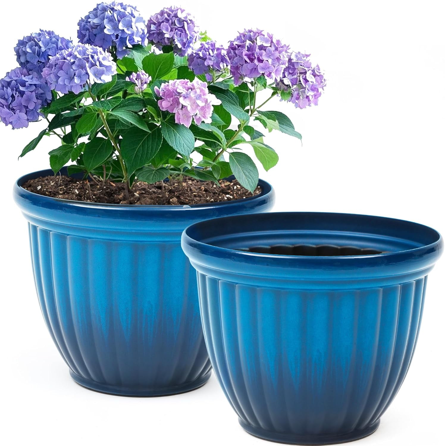 15" H Large Flower Pots, Set of 2 Plastic Planters for Outdoor Plants ...