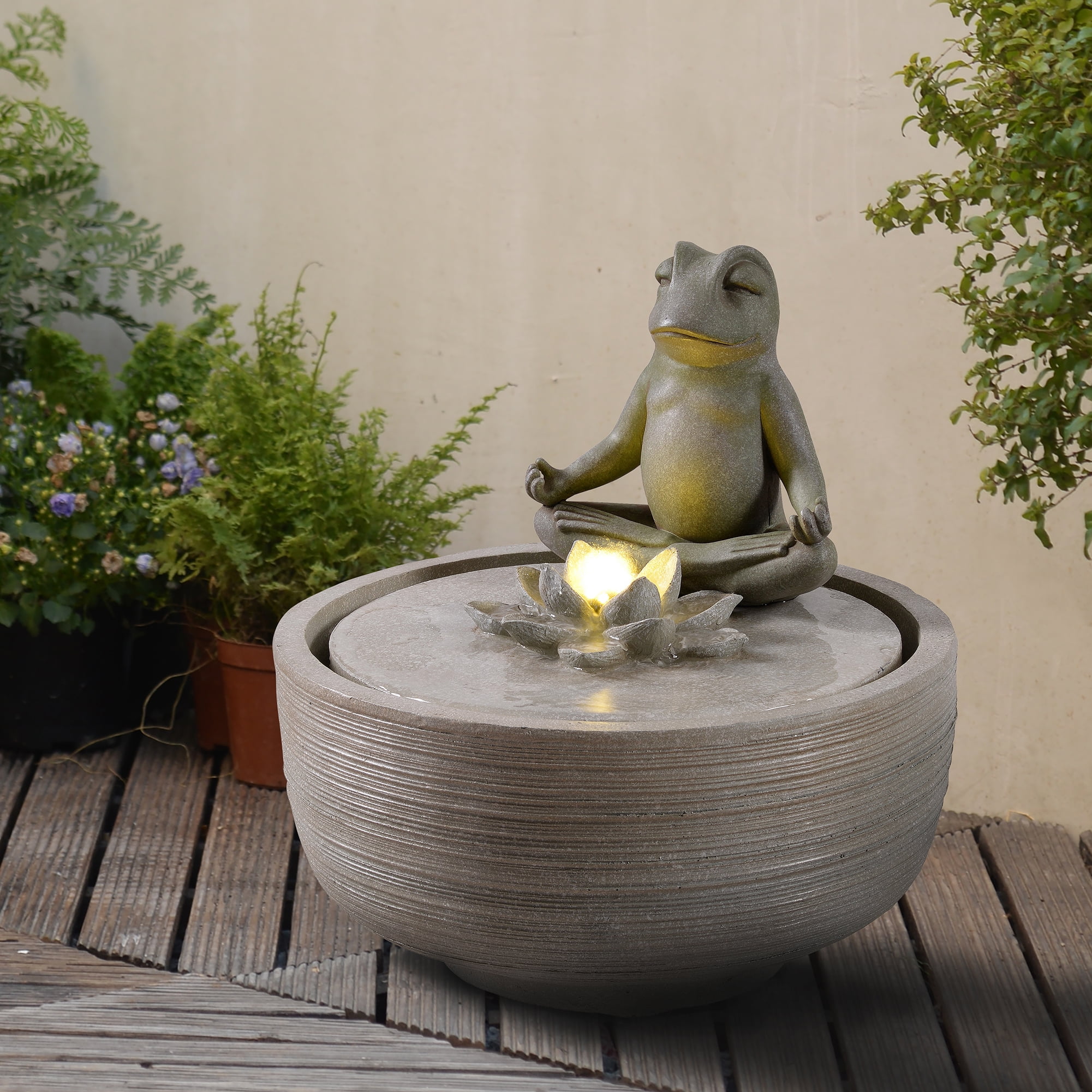Hi-Line Gift Ltd 79761 15" H Meditating Frog Water Fountain W/LEDs ...