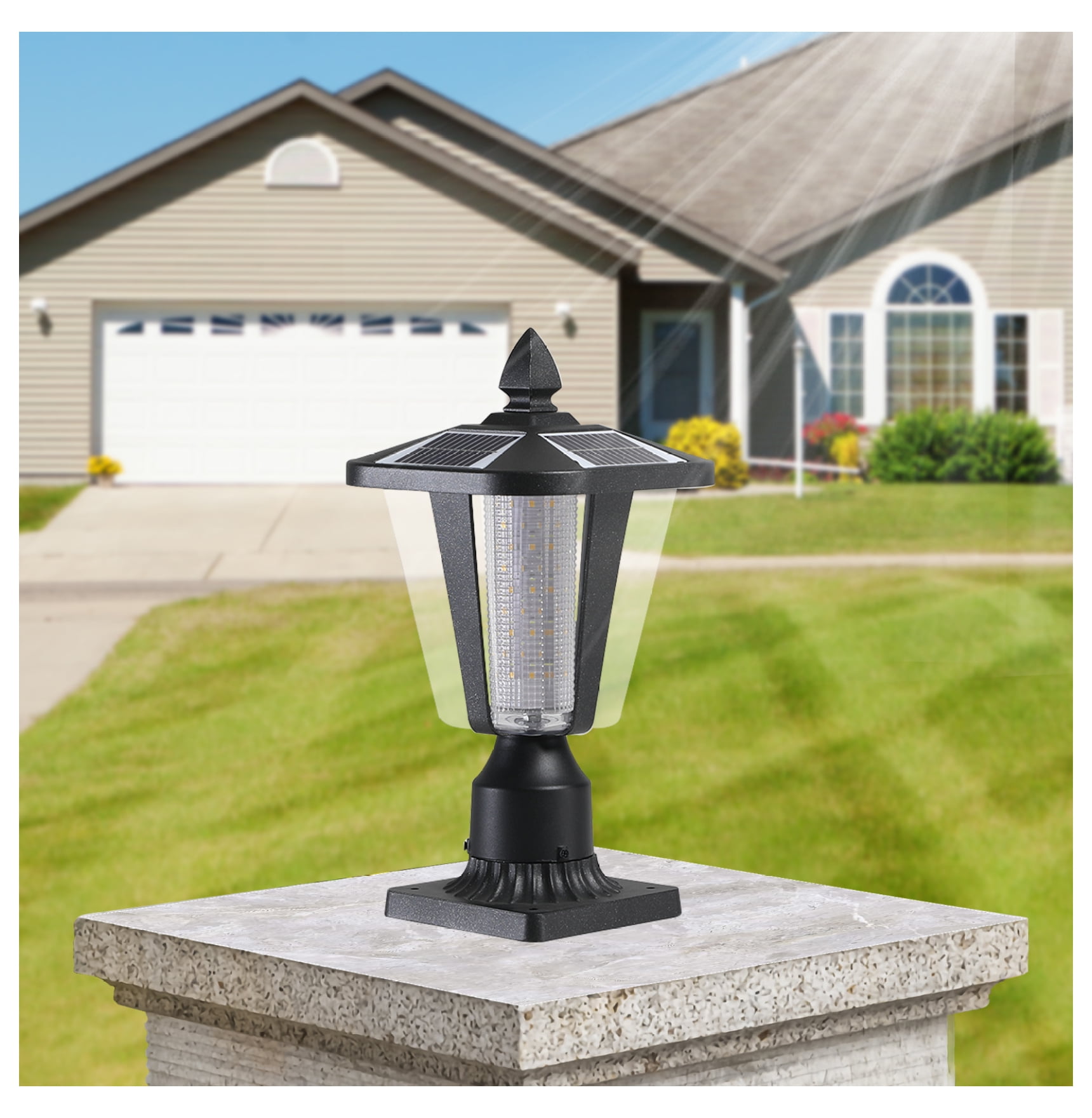 15"(H) Solar Powered Outdoor Lantern, Modern Garden Light with LED for ...