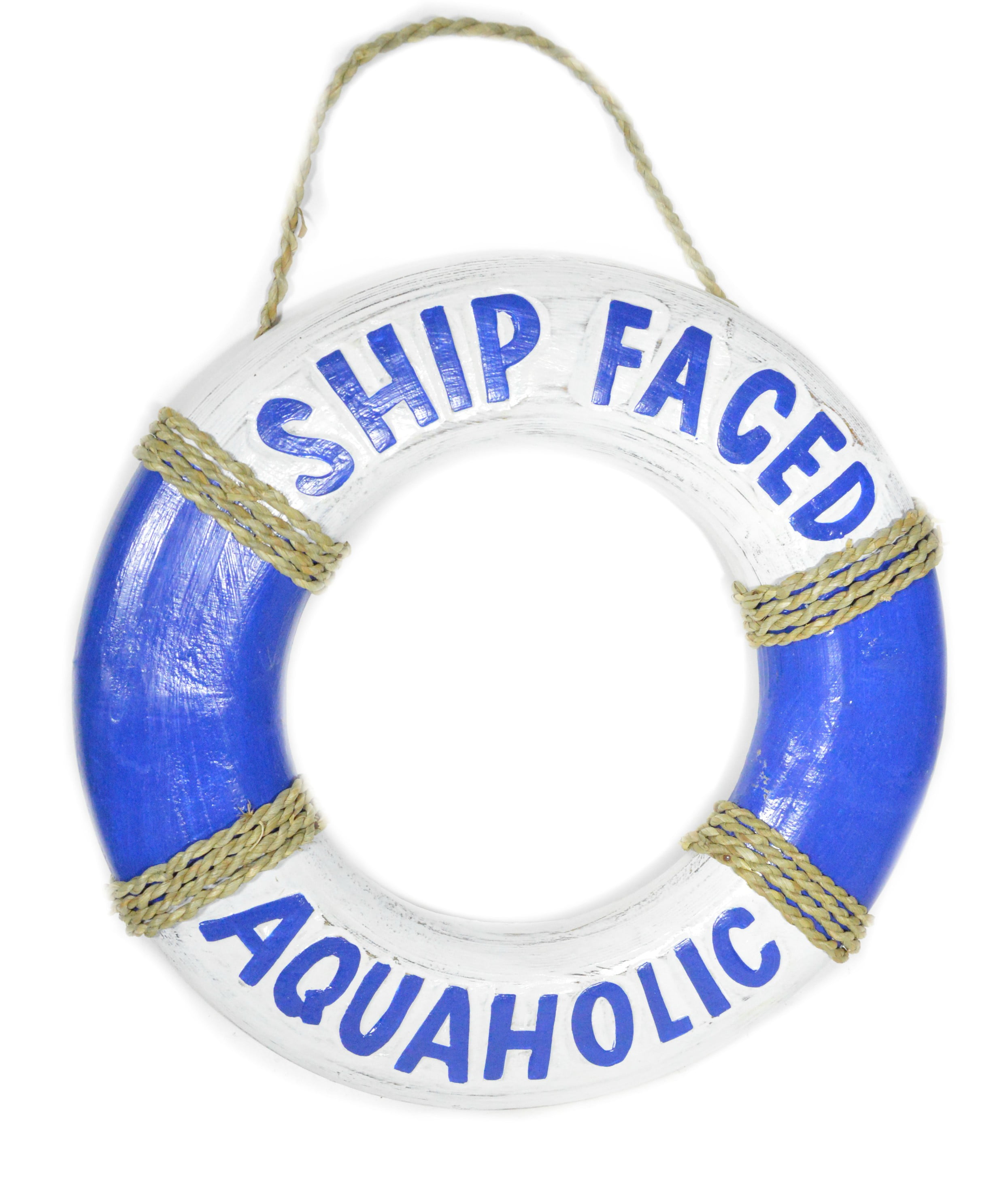 15" Hand Carved Lifesaver Buoy "Ship Faced Aquaholic" Cute Sign White ...