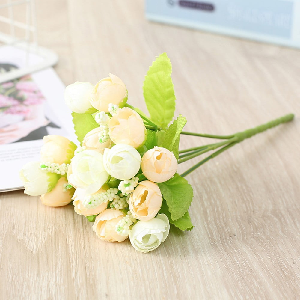 15 Heads Bouquet Small Bud Roses Artificial Flower Silk Plastic Star ...
