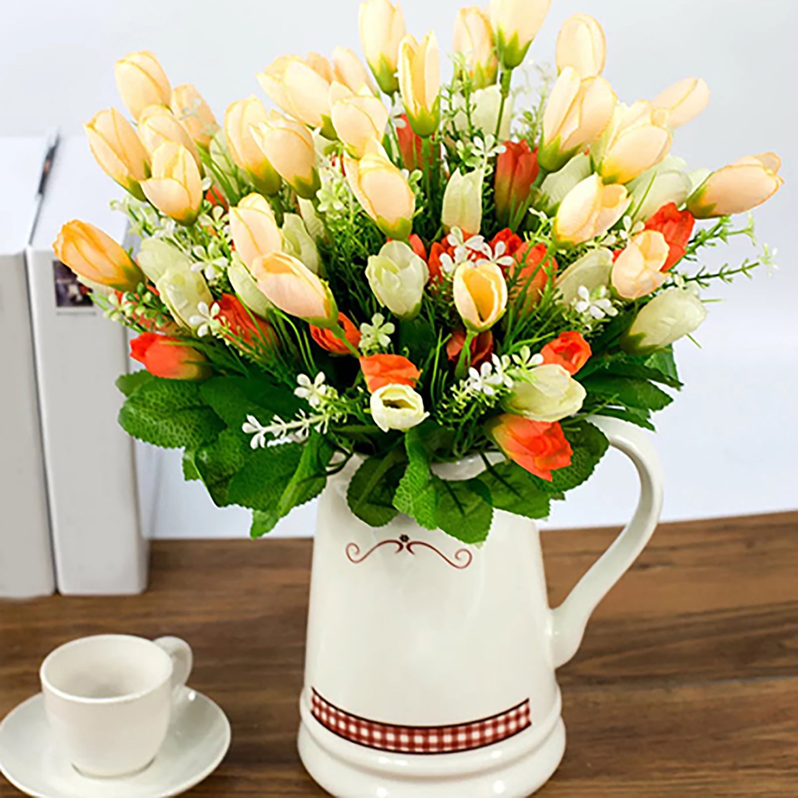 15 Heads Tulips Artificial Flowers Faux Tulip Stems Real Feel Tulips ...