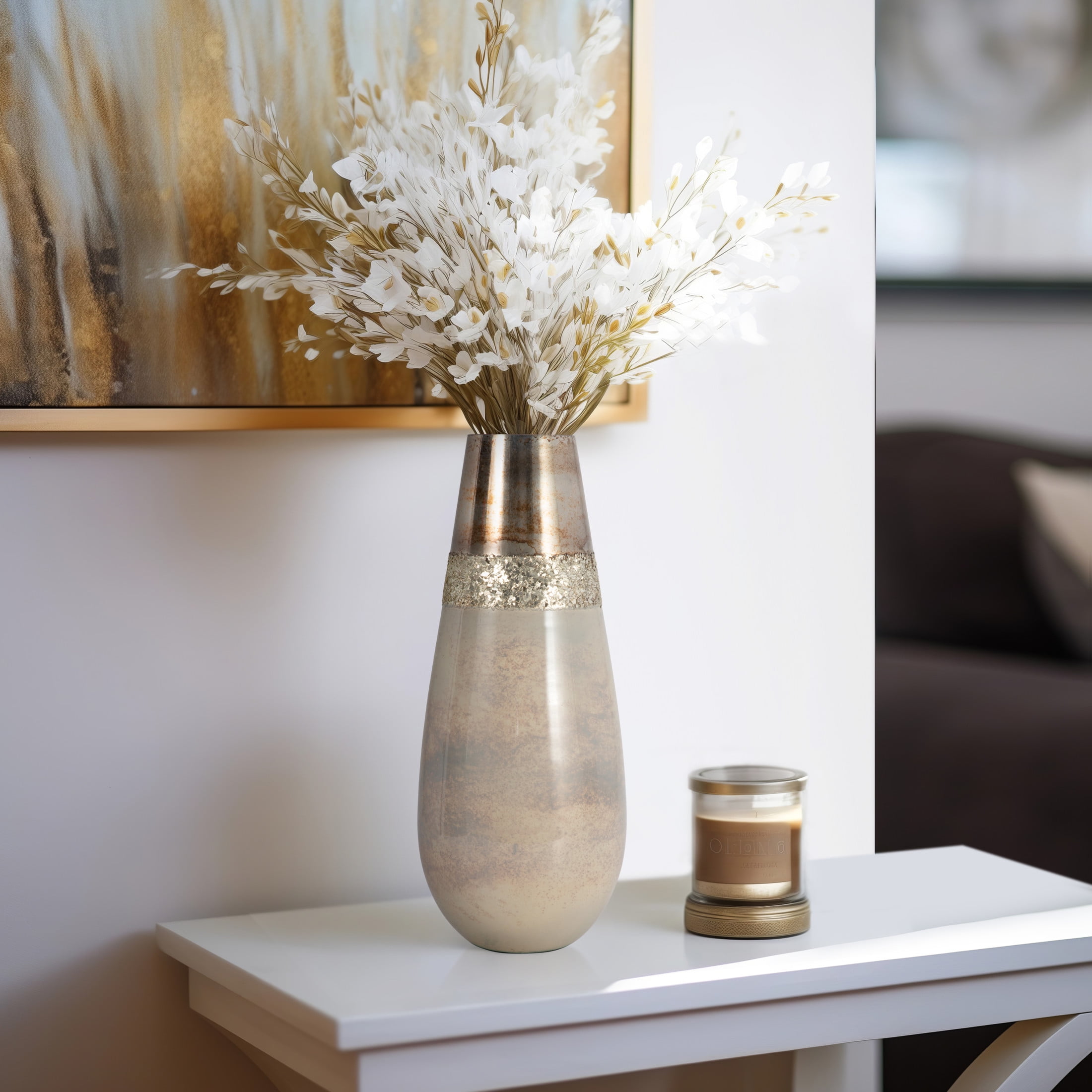 Decorative Glass Vase with Metallic Band Accent Glam Style Home or ...