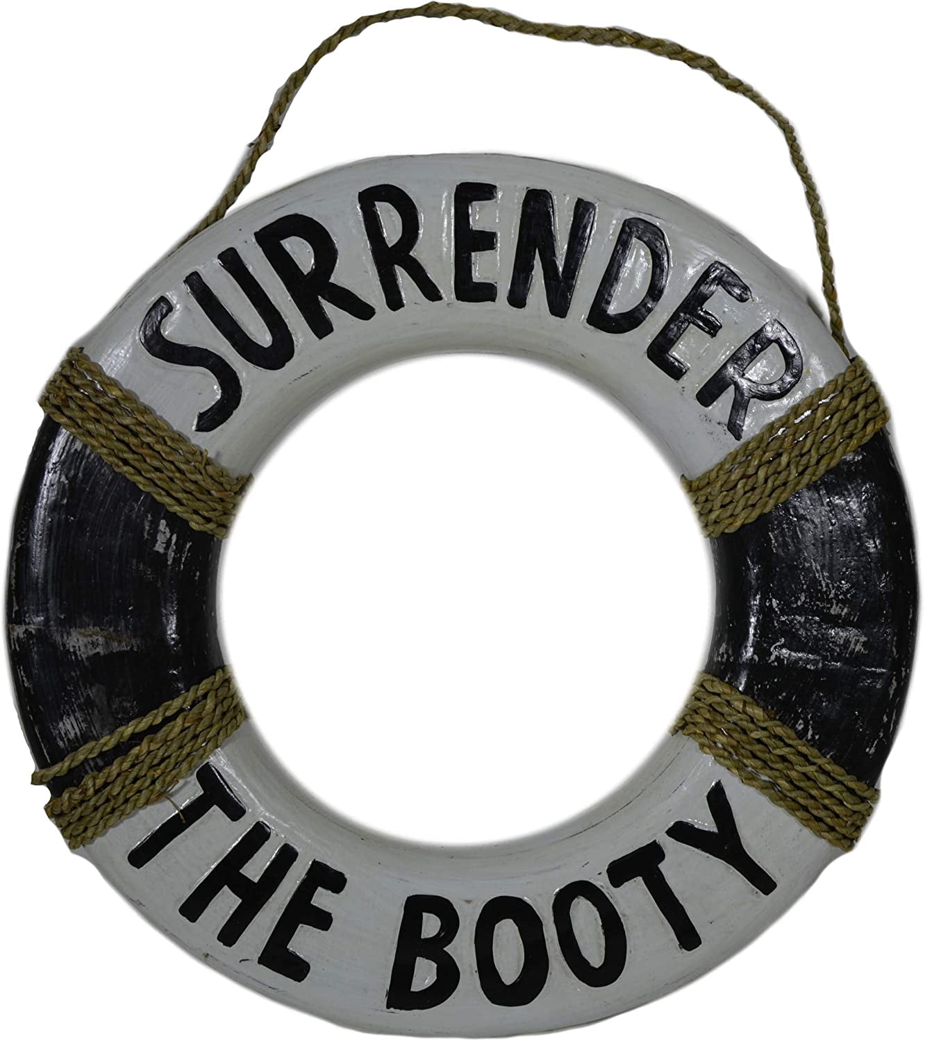 15 IN Hand Carved Wood Pirate"Surrender the Booty" Life Saver Ring Buoy ...
