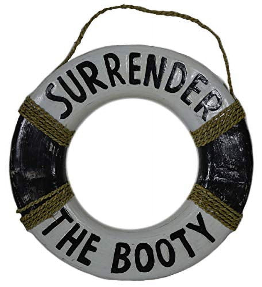 15 IN Hand Carved Wood Pirate"Surrender the Booty" Life Saver Ring Buoy ...