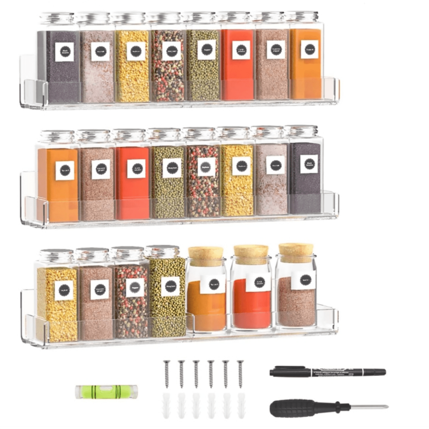 15 Inch Acrylic Spice Rack Wall Organizer Set of 3, Clear Acrylic Wall ...