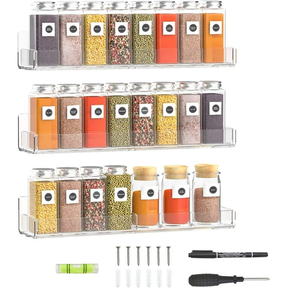15 Inch Acrylic Spice Rack Wall Organizer Set of 3, Clear Wall Shelf ...