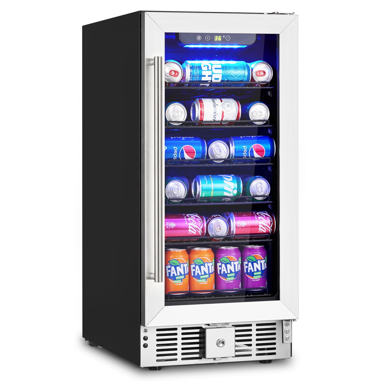 15 Inch Beverage Refrigerator Cooler, 110 Cans Beverage Fridge Built-in ...