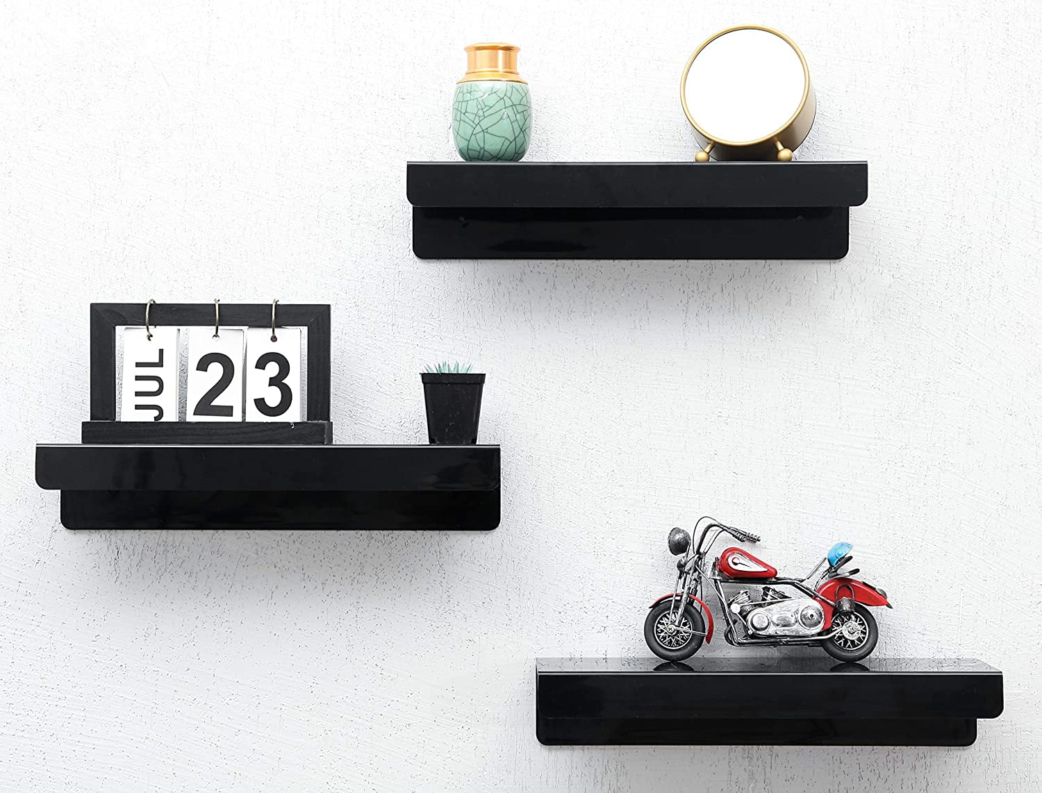 15 Inch Black Acrylic Floating Wall Ledge Shelf,Wall Mounted Nursery ...