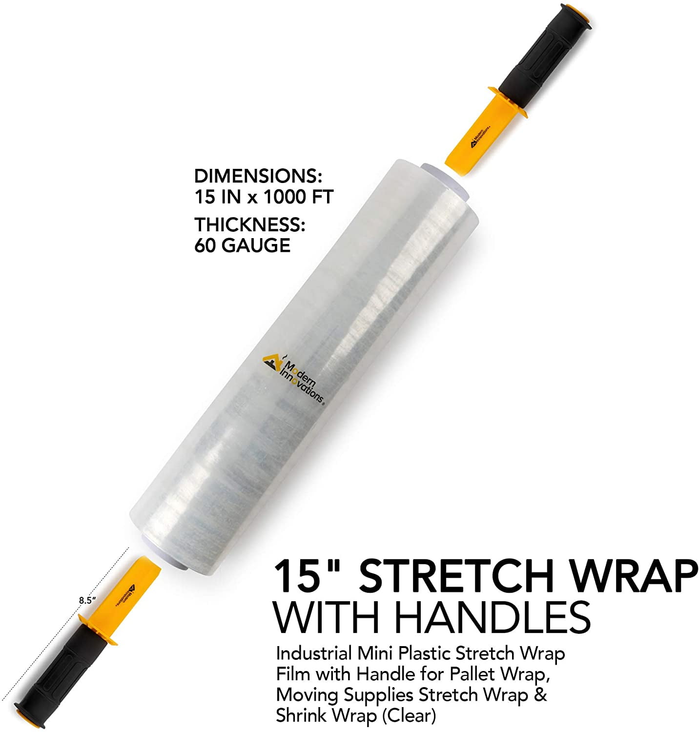 15 Inch Clear Stretch Wrap Roll with Handles (1 Roll-1000 Feet) Heavy ...