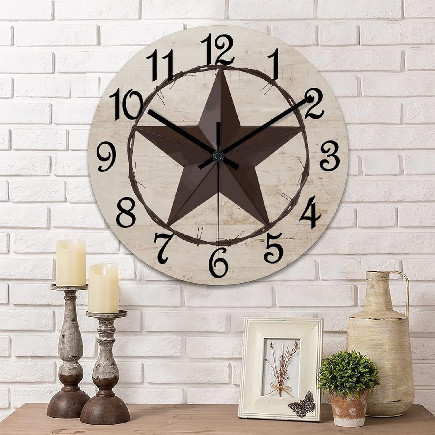 15 Inch Decorative Wall Clock Western Texas Star Country Farmhouse Wood ...