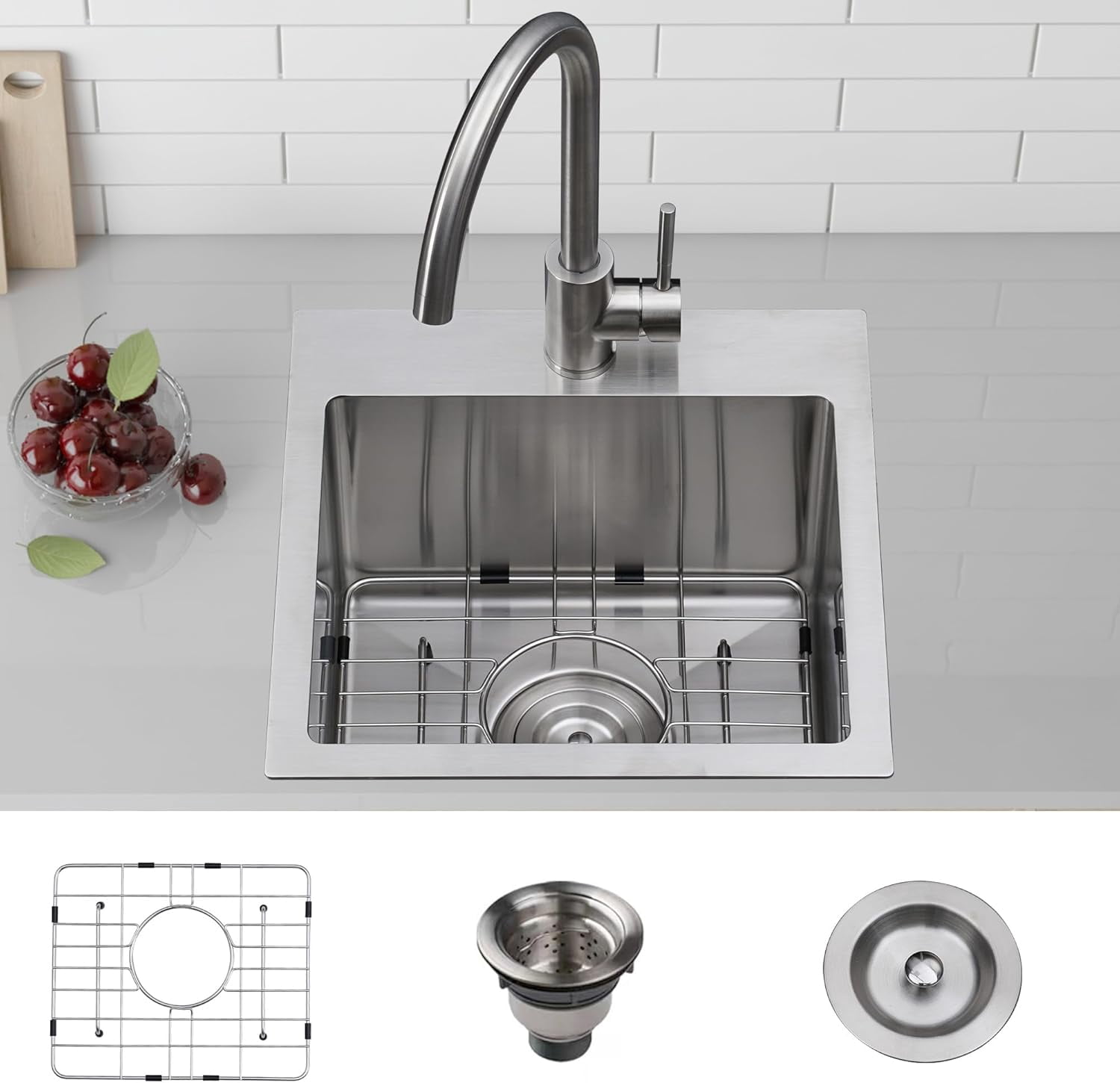 15 Inch Drop In Kitchen Sink - PRUSSIA 15x15 Small Bar Sink 16 Gauge ...
