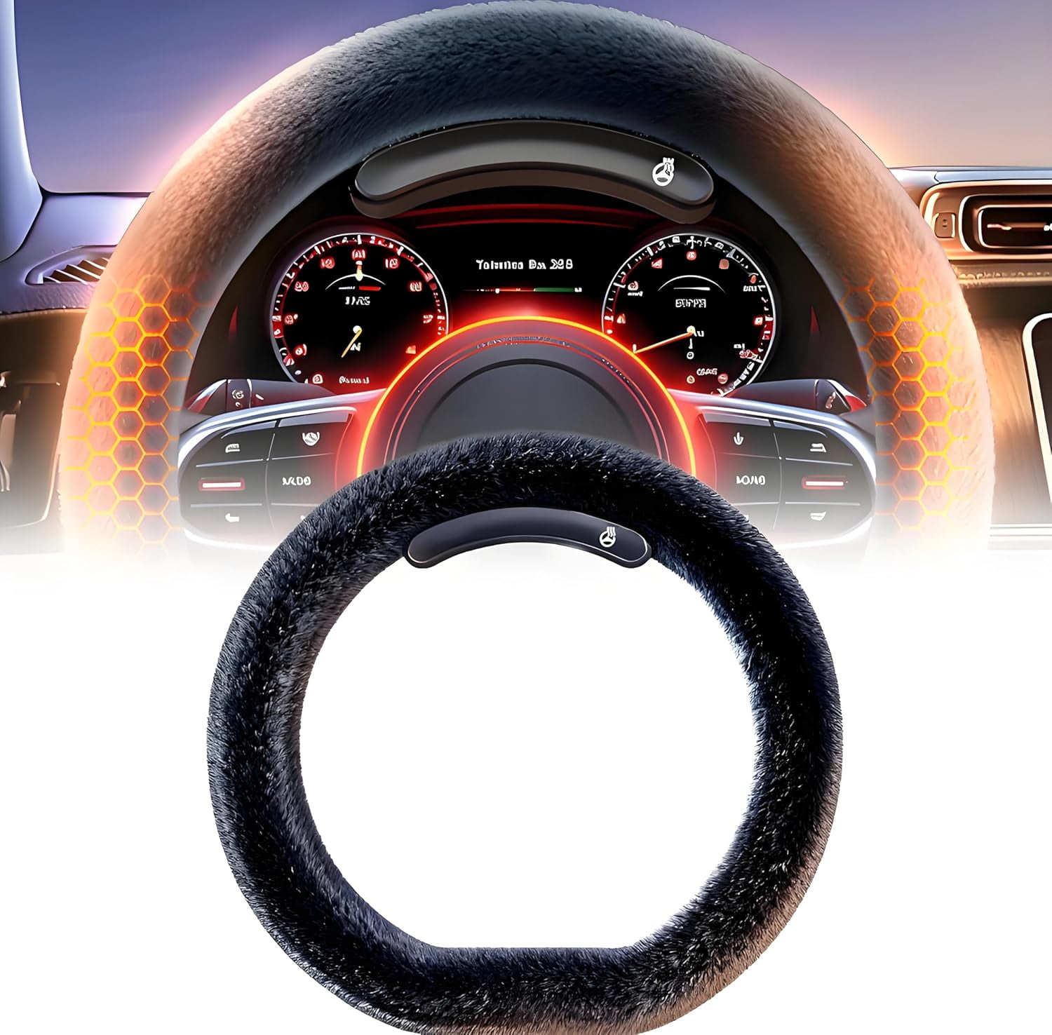 15 Inch Heated Steering Wheel Cover Wireless, USB-C Fast Charge, 5 ...