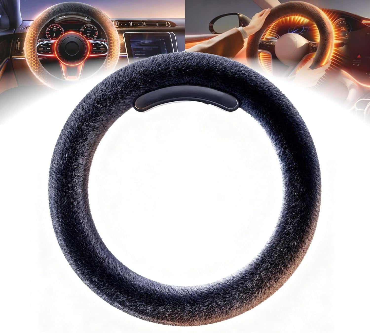 15 Inch Heated Steering Wheel Cover Wireless, USB-C Fast Charging 5 ...