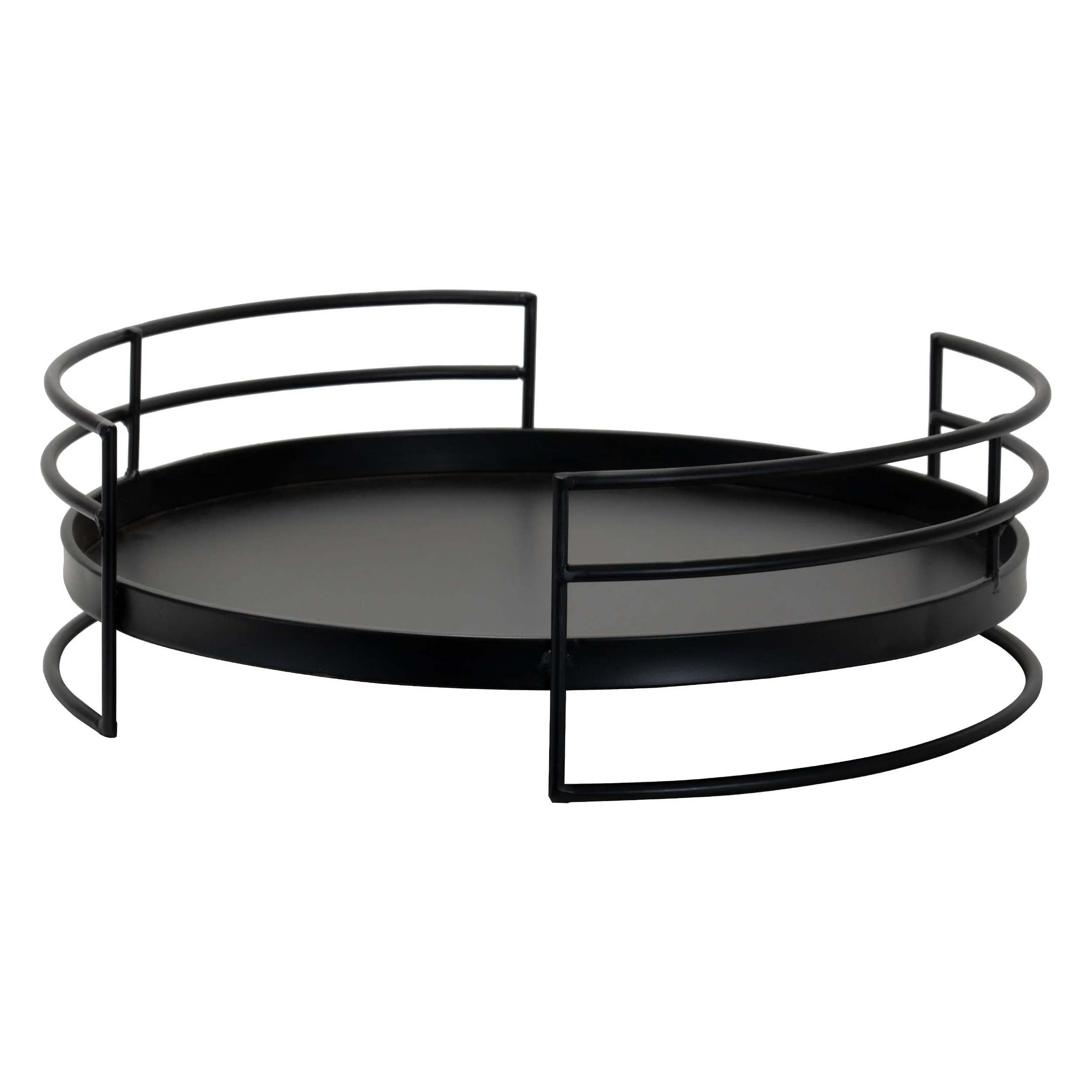 15 Inch Industrial Round Server Tray with Handle, Black Iron Frame ...