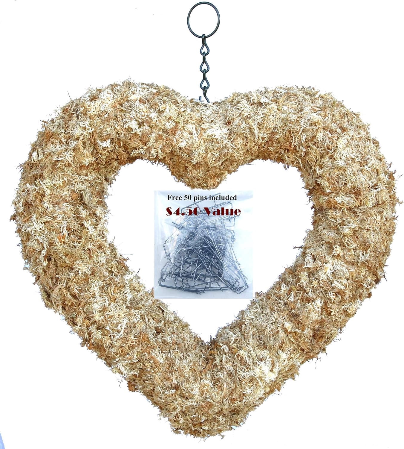 15 Inch Living Wreath Sphagnum Moss Heart, Natural-Organic Form ...