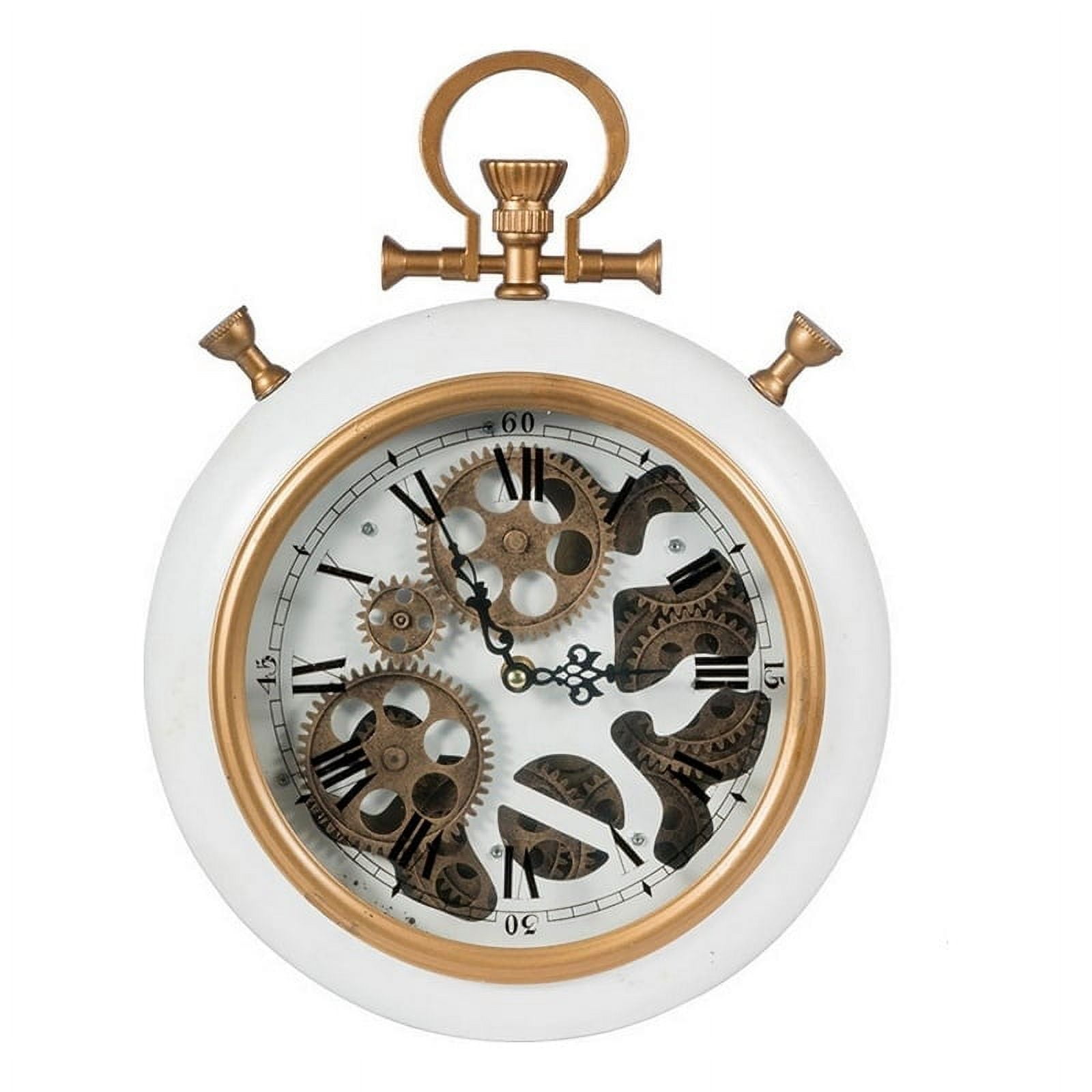 15 Inch Modern Roman Numeral Wall Clock Iron Plastic White Gold Finish ...