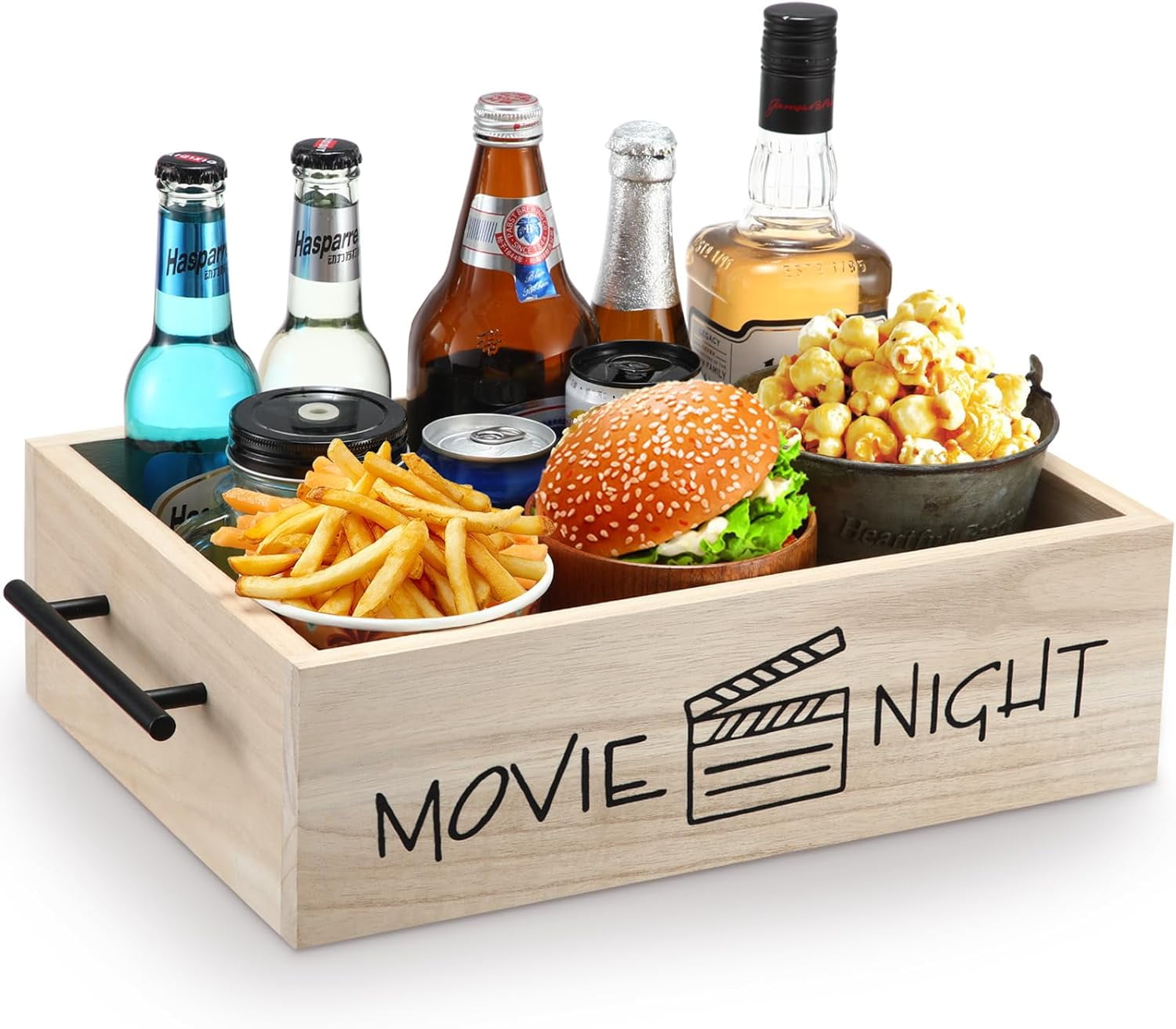 15 Inch Movie Night Snack Trays with Handles Wooden Snack Popcorn Bowl ...